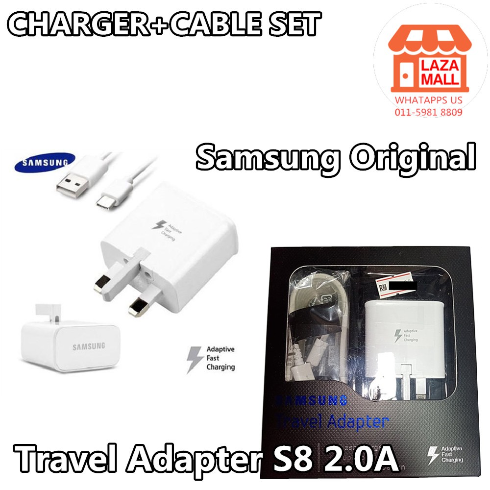 Samsung Original Travel Adapter S8 2.0A Cable Android IOS 插头 充电线 三星 ...