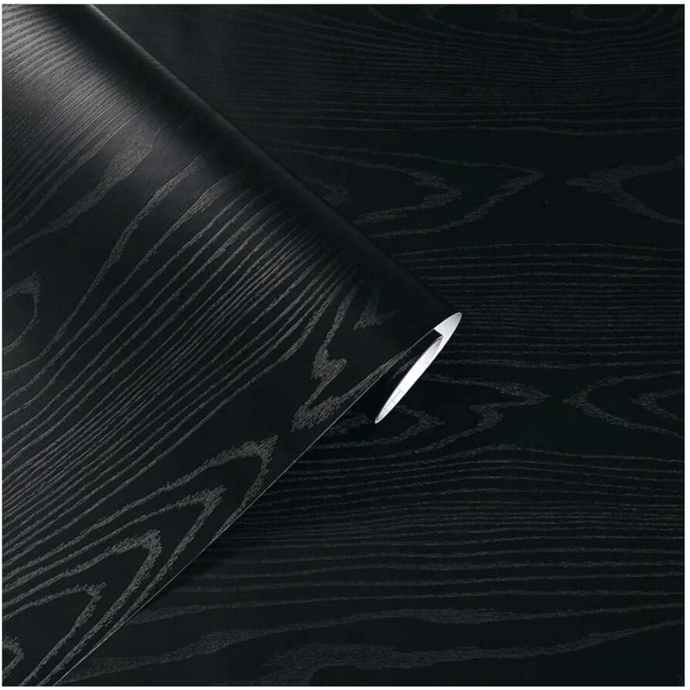 HITAM KAYU Plain Black Wood Grain Wall Wallpaper 8m s/d9m x 45cm ...
