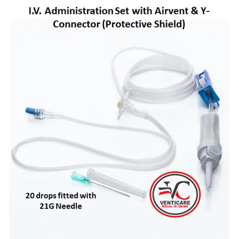 IV Administration Set with Airvent & Y-Connector (Protective Shield ...
