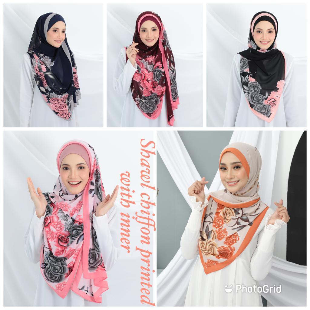 MC Printed shawl Chiffon inner hermes| Hijab | Tudung bawal | Tudung ...