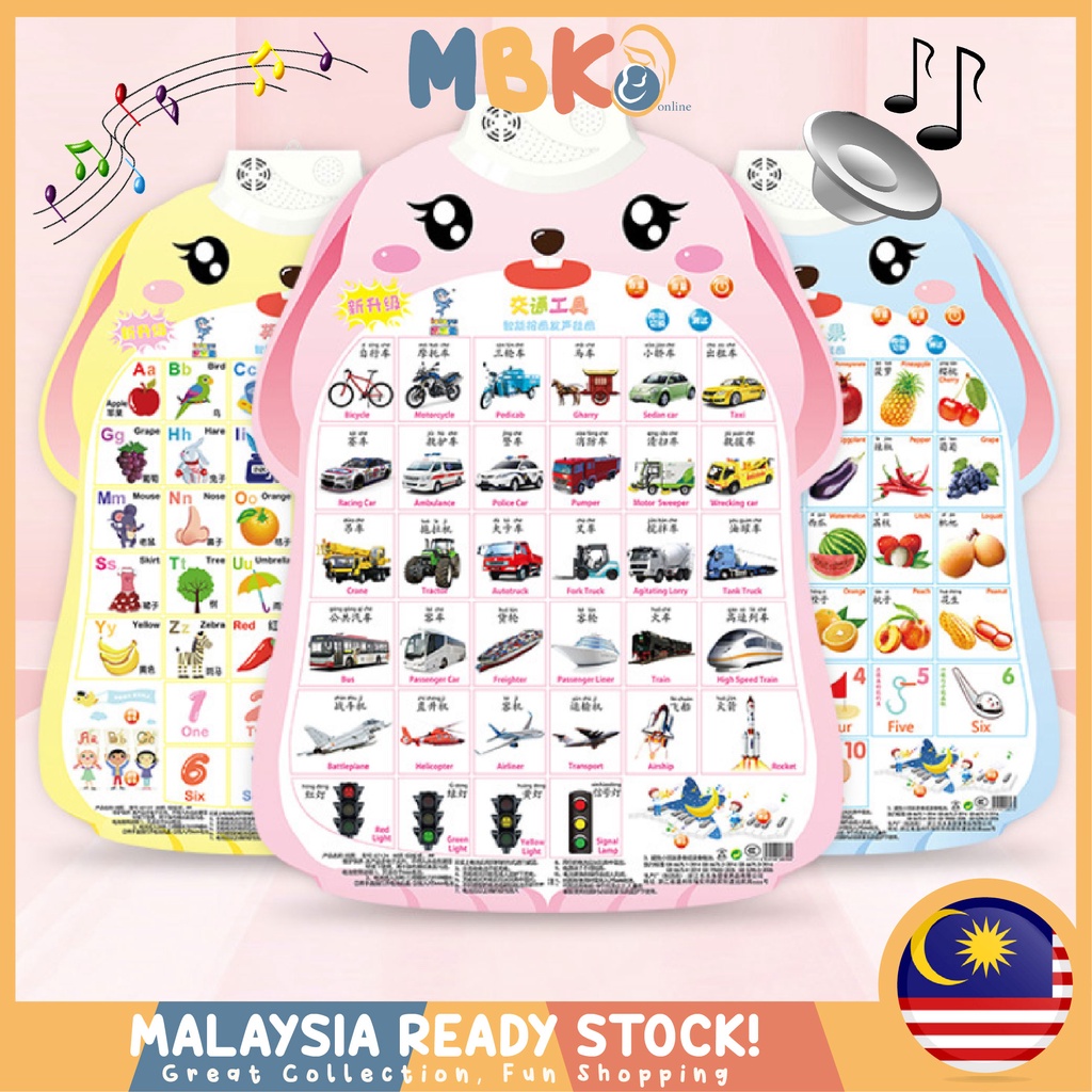 Early Education Baby Learning Sound Flip Chart Book Flash Card Kids ...