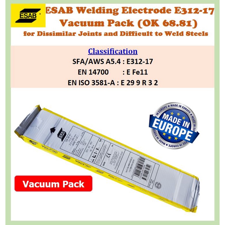 ESAB Welding Electrode E312-17 (OK 68.81) Vacuum Pack- Dissimilar ...
