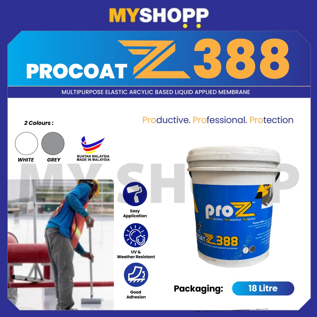 18L PROCOAT Z388 Multipurpose Elastic Acrylic Based Liquid Applied ...