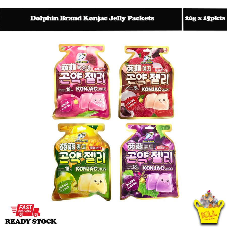 Dolphin Brand Konjac Jelly Packets (Mango, Peach, Lychee & Grape ...