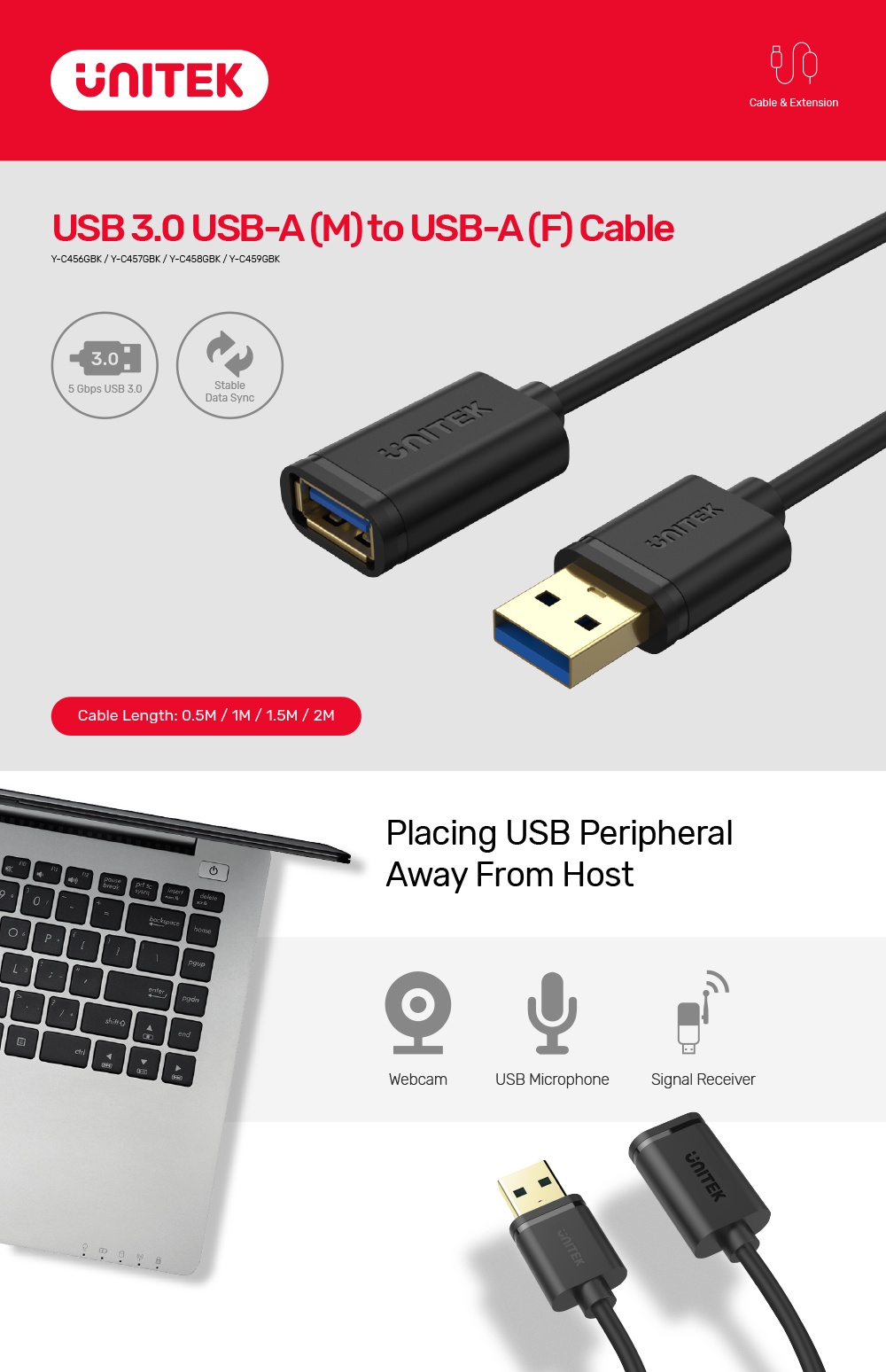 Unitek USB 3.0 Gen 1 Extension Cable USB-A Male to USB-A Female USB ...