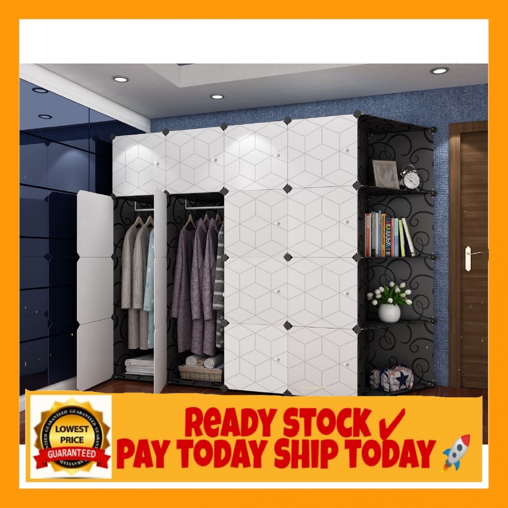 WHITE BLACK 16 Cube Corner DIY Multipurpose Wardrobe Cabinet Clothes ...