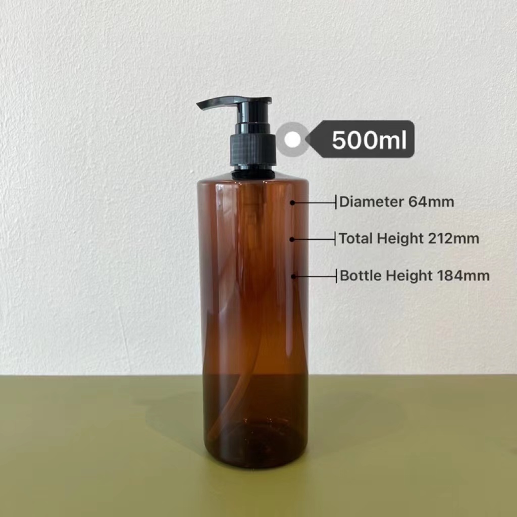 YQ 500ml Botol Syampoo Material PET Amber Flatneck Bottle with Black ...