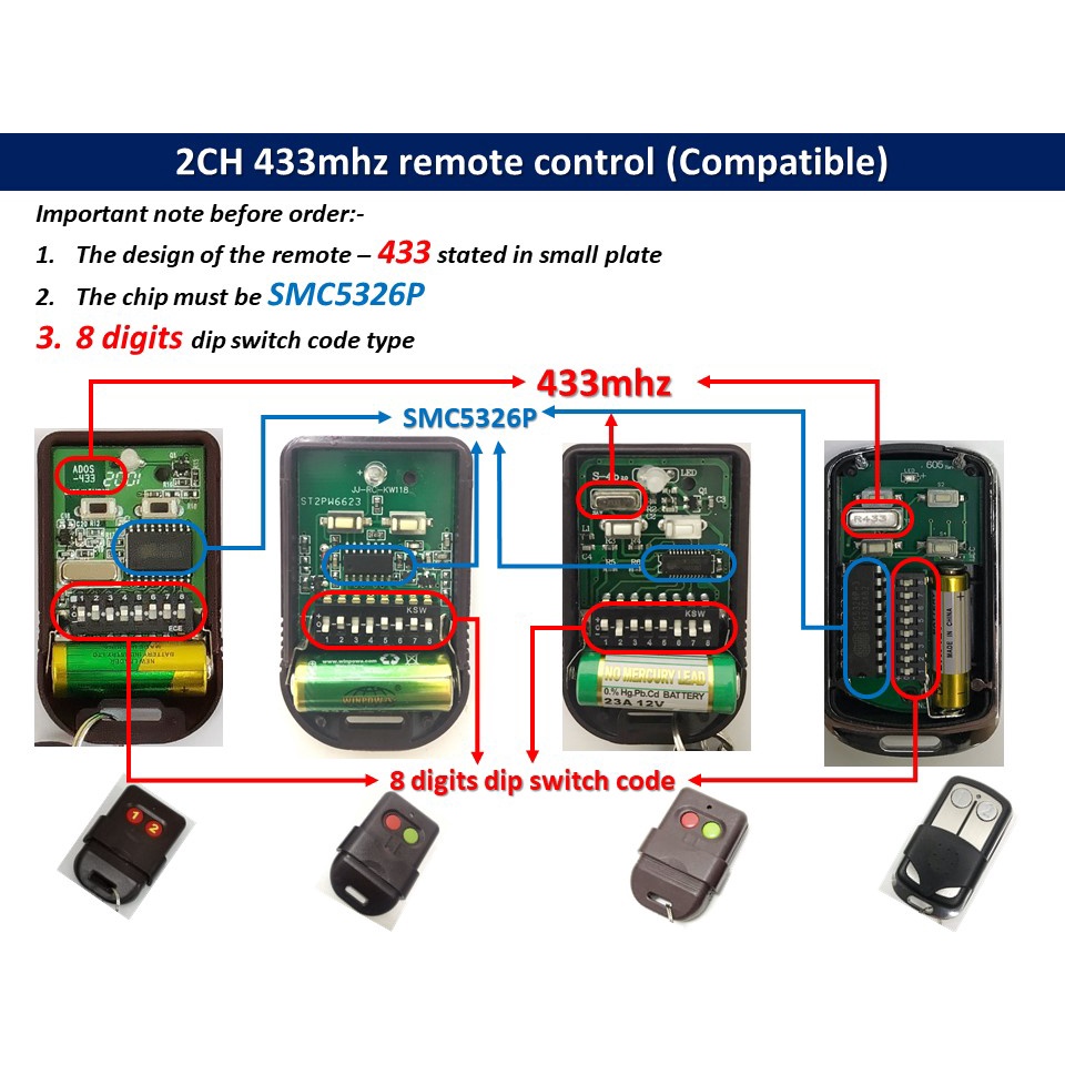 Autogate Door Wireless Remote Control 433Mhz DIP Switch Auto Gate ...