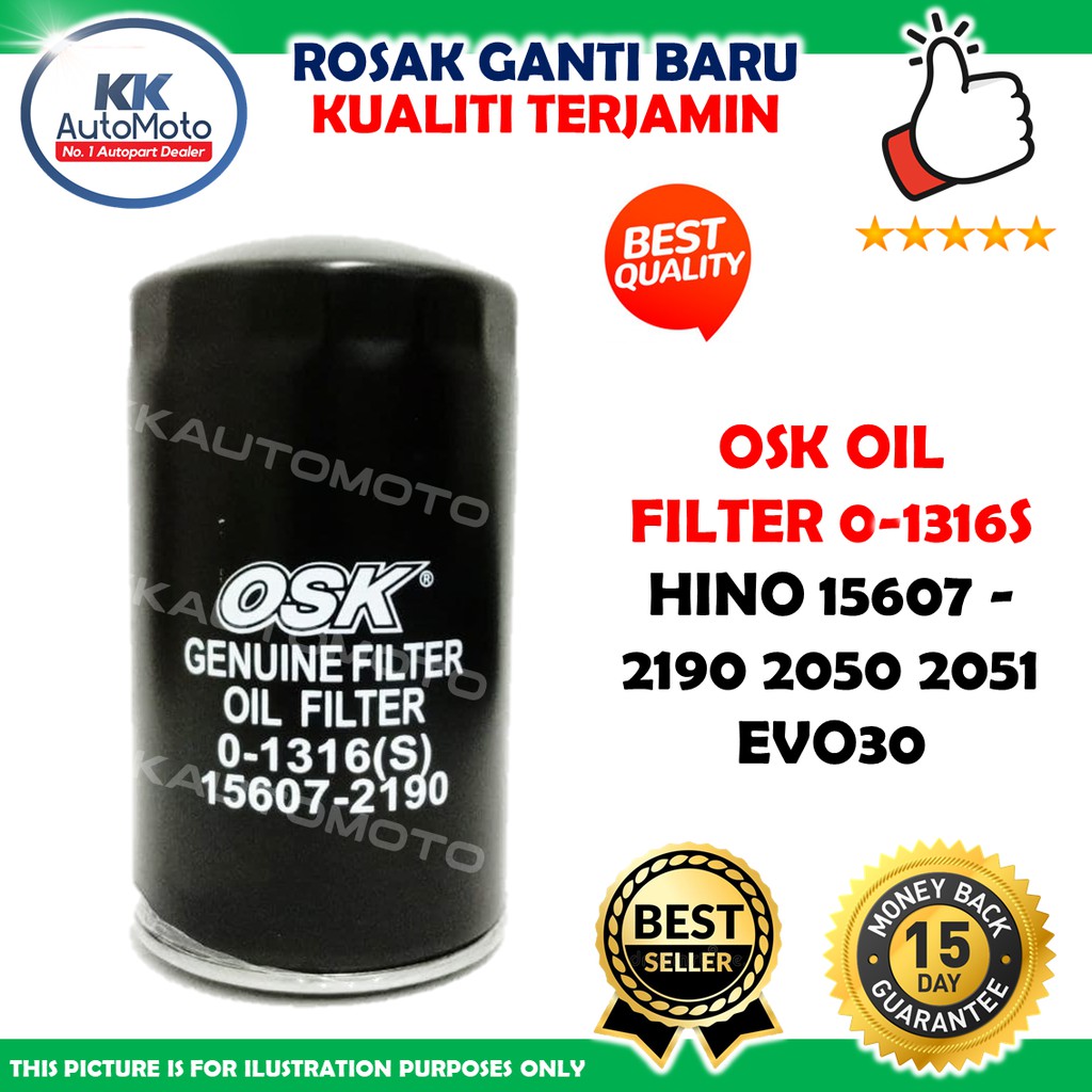 O-1316S Genuine OSK Oil Filter Penapis Minyak - Bus Bas Hino 15607 ...