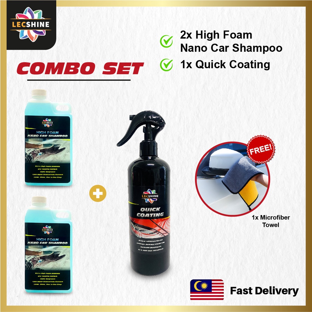 LECSHINE【High Foam Nano Car Shampoo Twin Pack + Quick Coating】 Car Wash Cuci Kereta Spray Car ...