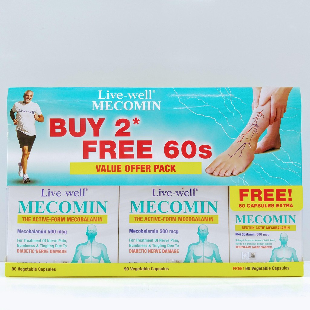 Live-well Mecomin Active Mecobalamin 500mcg Vegetable Capsule 90's x2 ...
