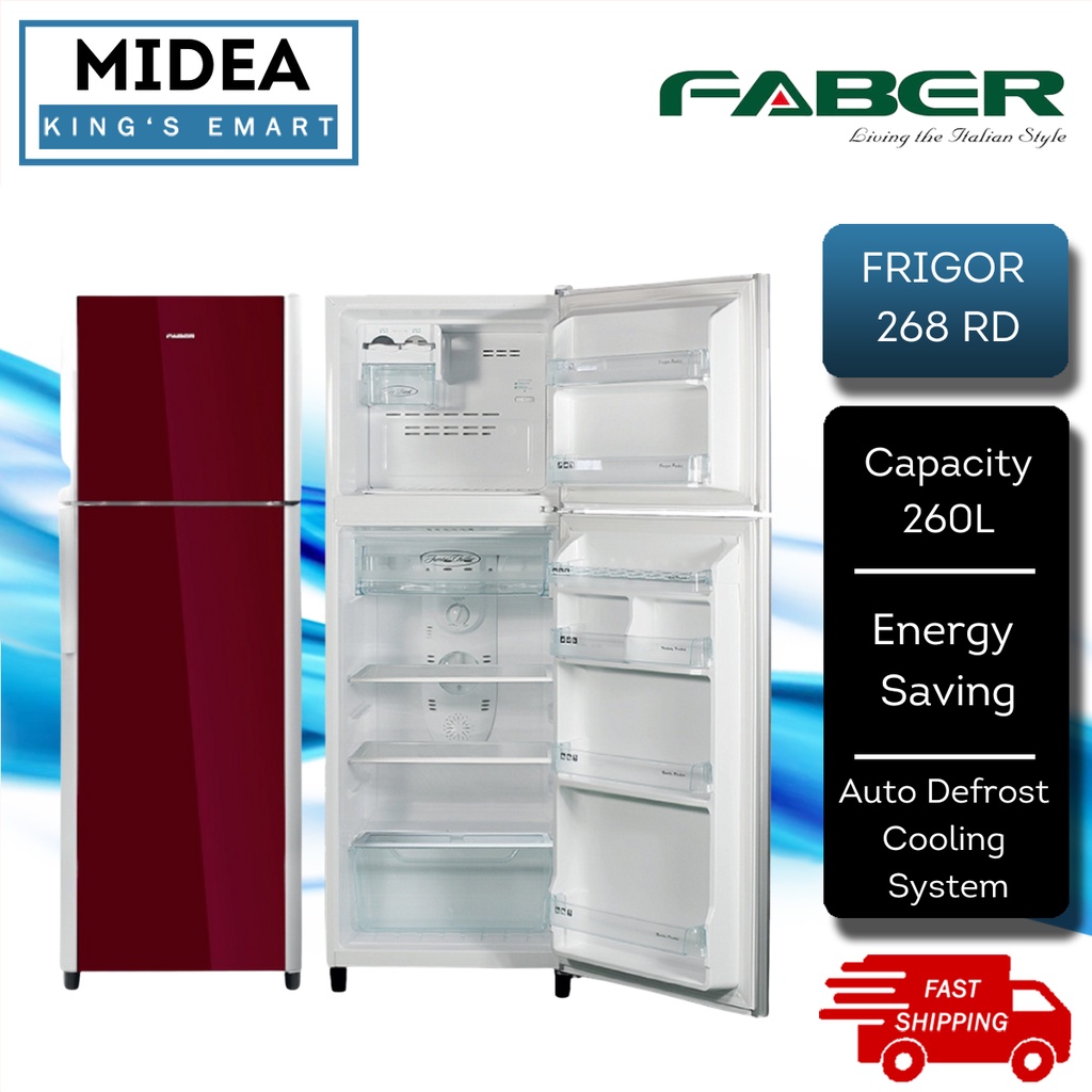 FABER 260L Refrigerator 2 Door Glass Door Fridge FRIGOR 268 RD / BK ...
