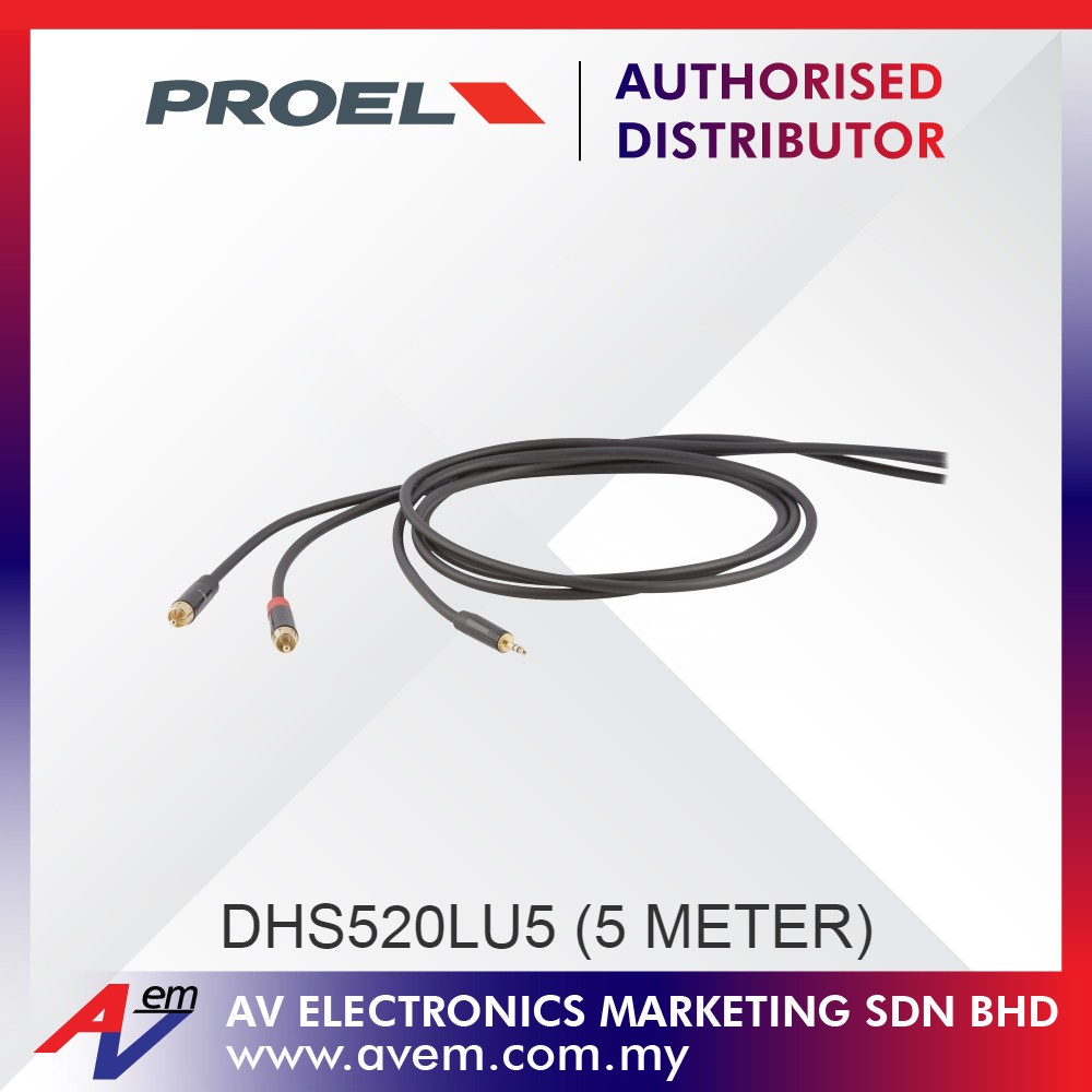 Proel DHS520LU5 (DHS-520LU5) Audio Cable 3.5mm Stereo to 2 x RCA Plug ...