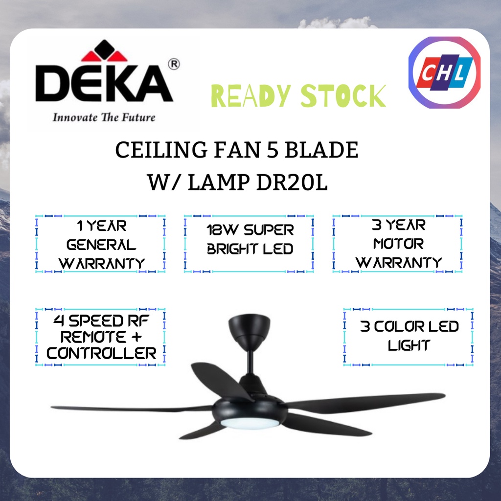 DEKA CEILING FAN 56" 5 BLADE LED WITH 4 SPEED DR20L- DEKA WARRANTY ...