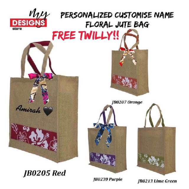 Floral Jute Bag Personalized Customized Name | Shopping | Work | School ...