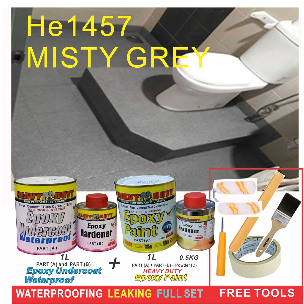 HE1457 / FULL SET Epoxy Floor Coating HEAVY DUTY ( FREE Tool Set + 1L ...