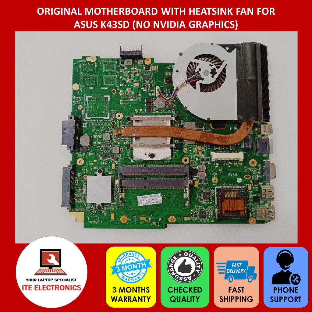 ORIGINAL ASUS K43 K43S K43SD LAPTOP MOTHERBOARD | Shopee Malaysia