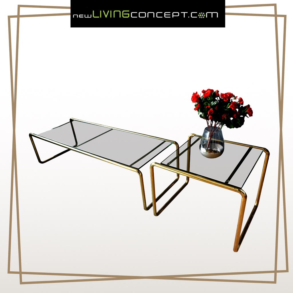 Gold Frame Rectangle Coffee Table Sets / Luxury Glass Coffee Table Set ...