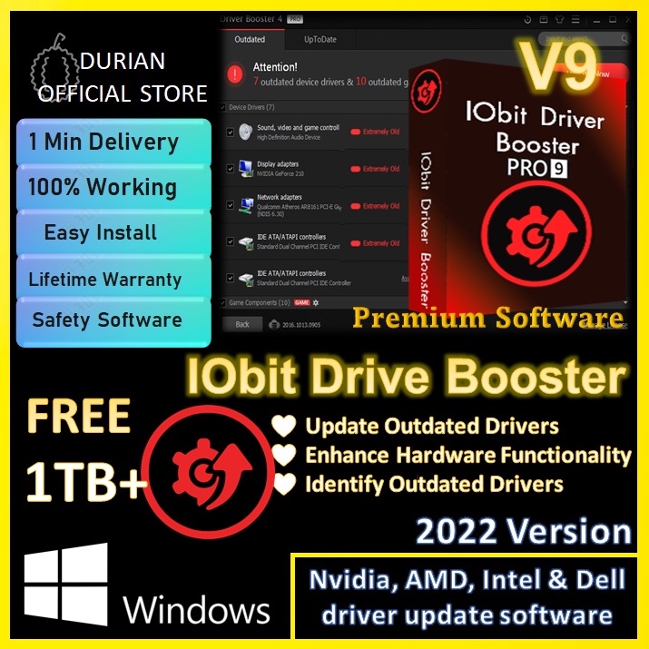 [1 SEC DELIVERY] Genuine 2022 IObit Driver Booster Pro 9.1.0.156 For ...