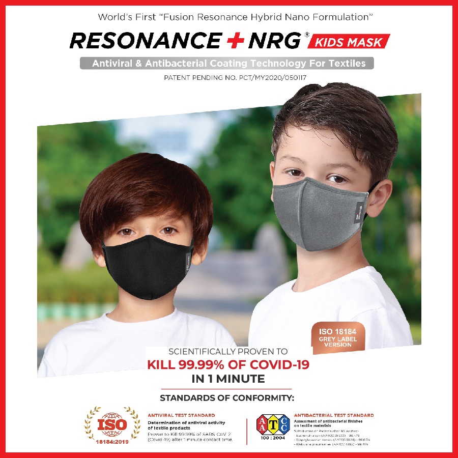 RESONANCE+NRG QUANTUM-ION ANTIBACTERIAL 3PLY WASHABLE FACE MASK FOR ...