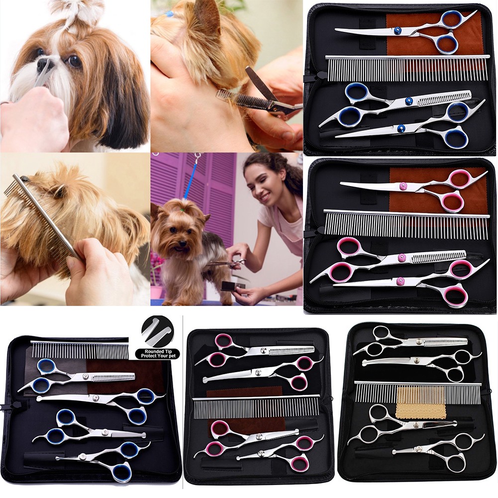Professional Dog Cat Pet Grooming Scissors Set Stainless Steel Round ...