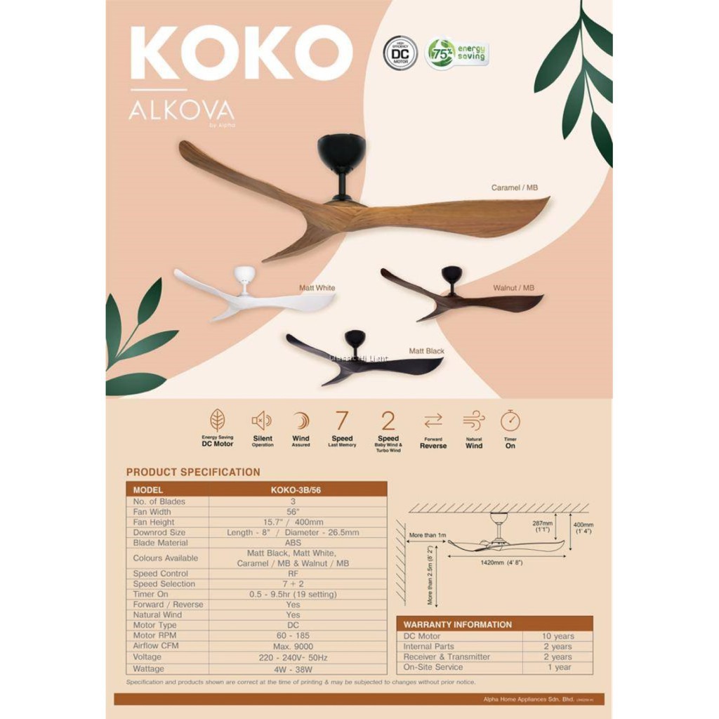 ALPHA Alkova Koko 56/3B Ceiling Fan | Shopee Malaysia