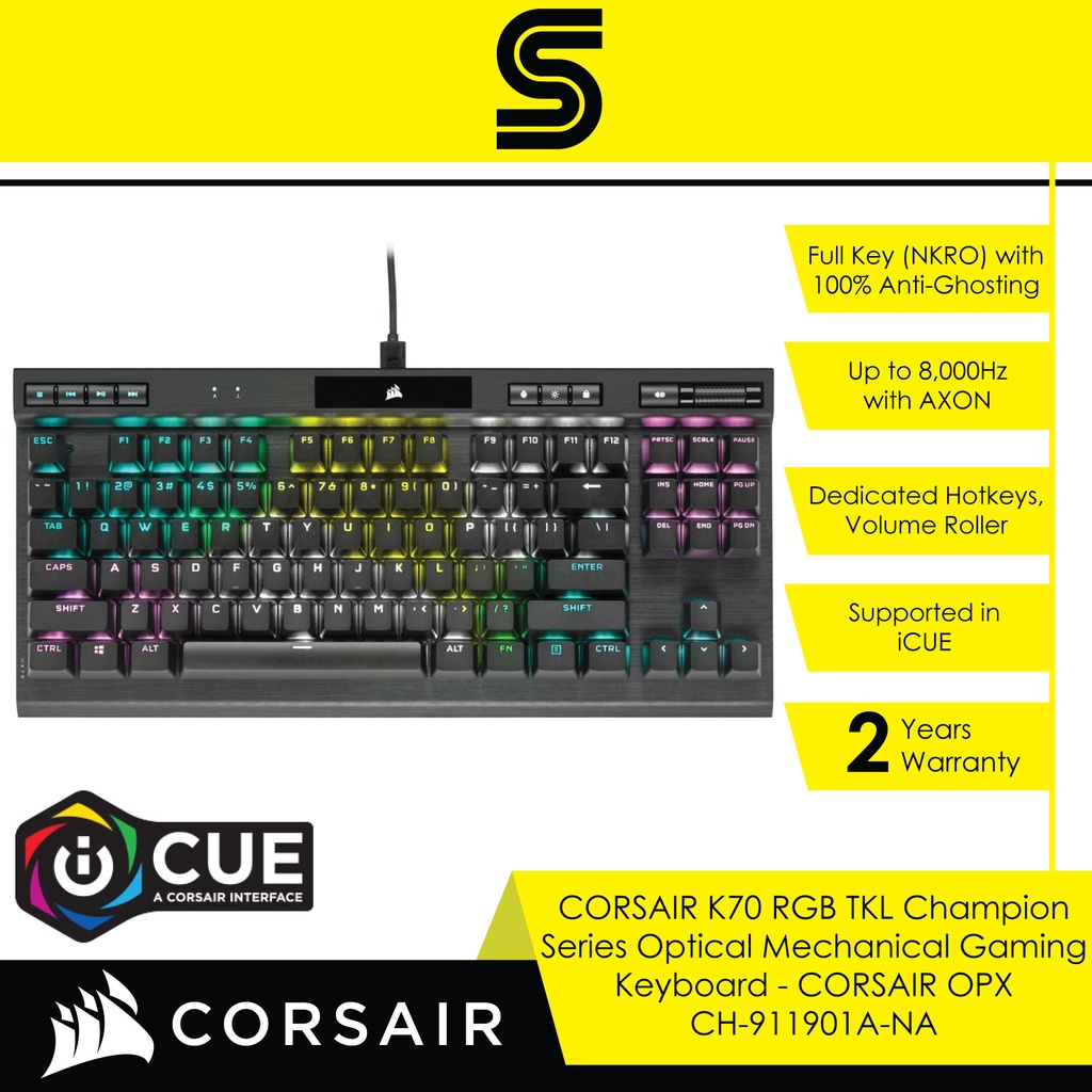 CORSAIR K70 RGB TKL Champion Series Optical Mechanical Gaming Keyboard ...