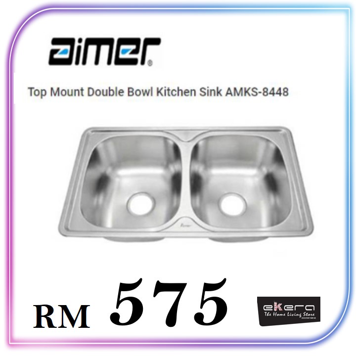Aimer Top Mount Double Bowl Kitchen Sink AMKS-8448 | Shopee Malaysia