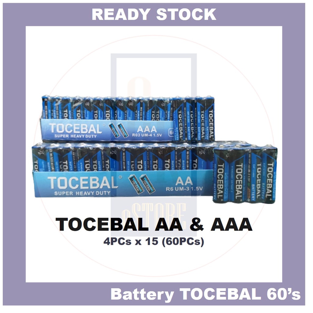 Bateri TOCEBAL AA & AAA 1.5V Super Heavy Duty 60PCS Bateri Mainan ...