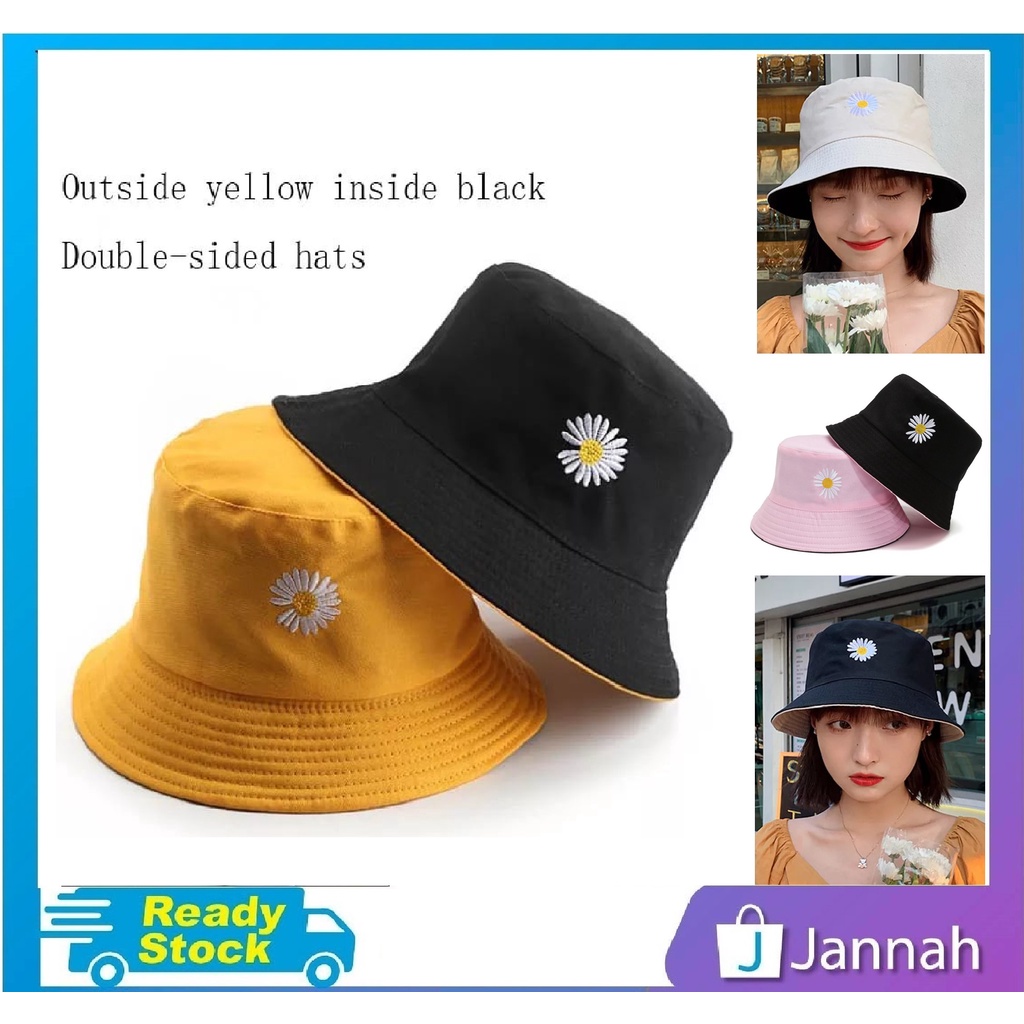 Jannah Women Bucket Fishing Hats Daisy Smile Cap Double-sided Wear ...
