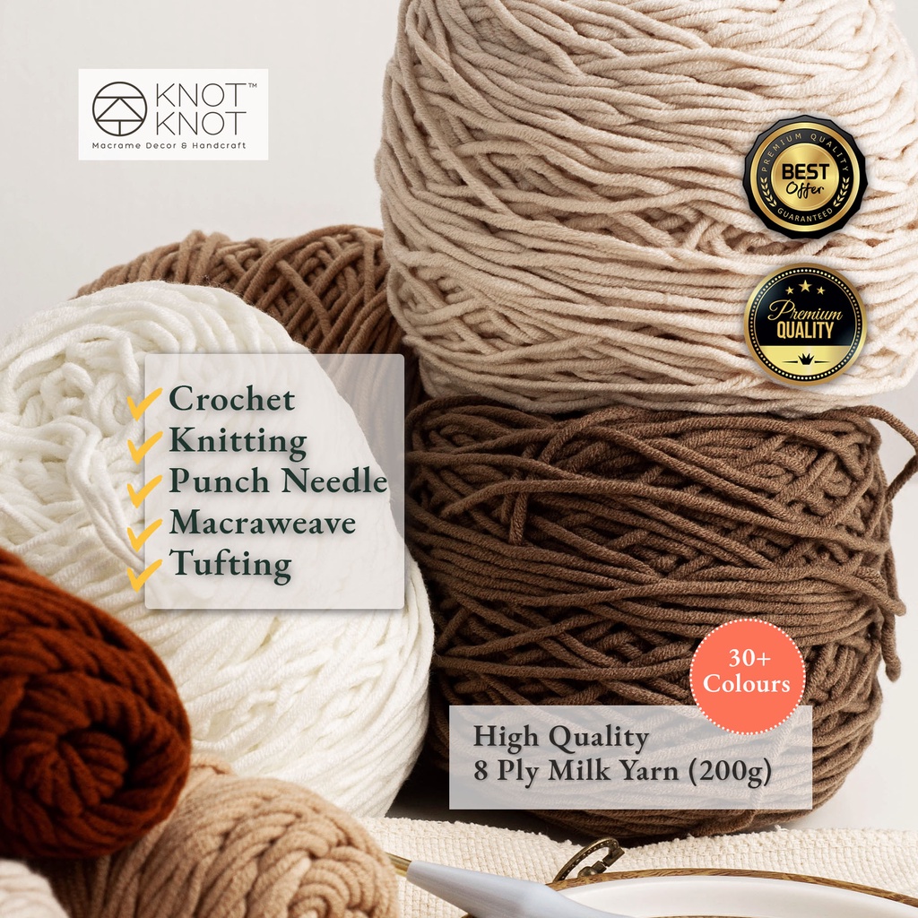 KNOT KNOT (BIG 200g) 8 Ply Milk Yarn Macrame Crochet Knitting Punch ...