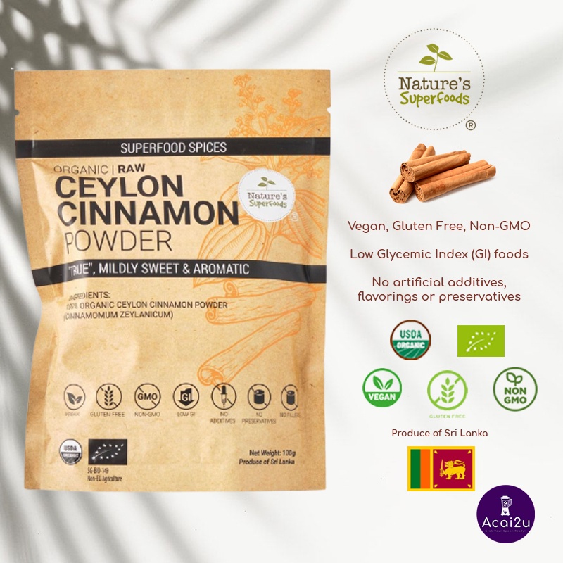 Nature's Superfoods Organic Ceylon Cinnamon Powder, 100g, Resealable ...