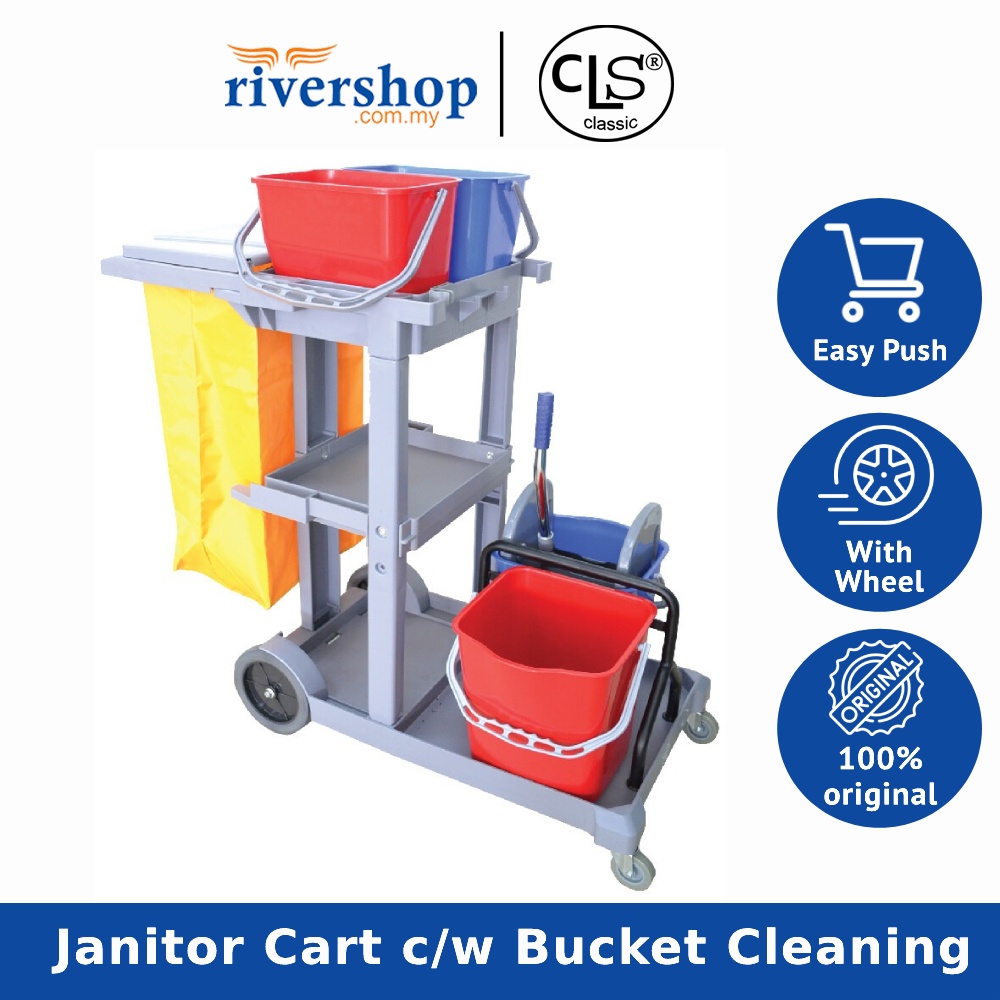 CLS CLASSIC Janitor Cart c/w Bucket Cleaning Bucket, RIVERSHOP | Shopee ...