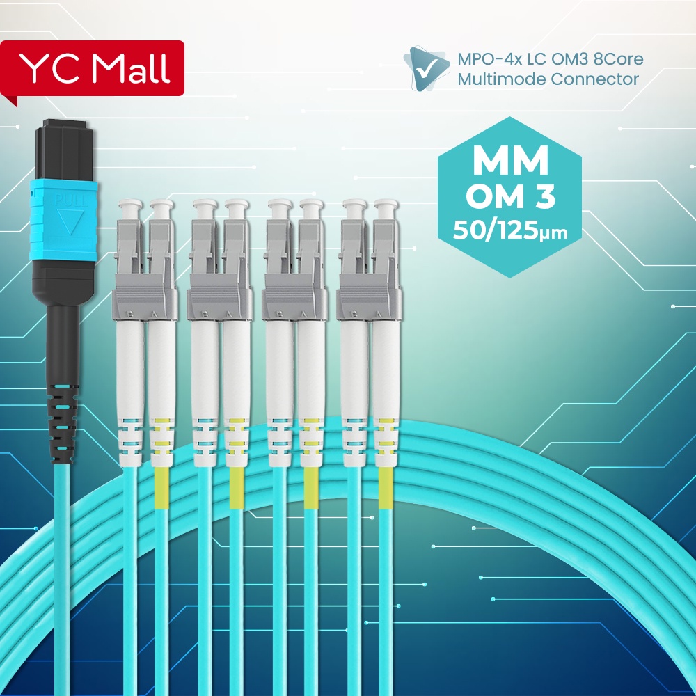 MPO (Female) to 4x LC OM3 8 Cores Multimode Fiber Optic Patch Cord ...