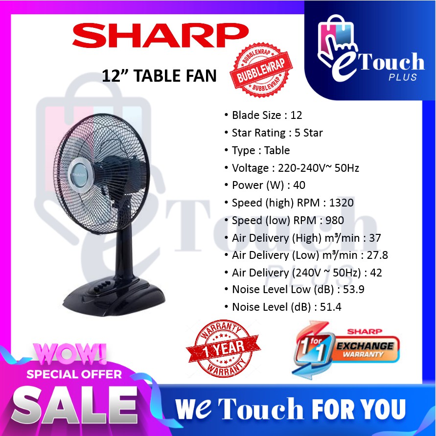 Sharp Table Fan (12'') PJT129GY / PJT129 Kipas Meja Angin Kuat Powerful ...