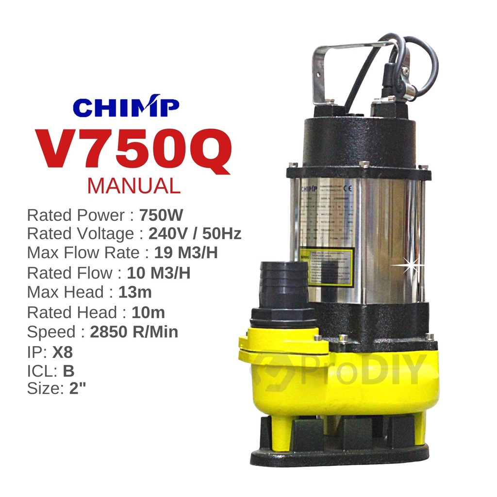 CHIMP V750Q / V750QF Stainless Steel Submersible Water Pump Manual / Auto 750W 1.0HP Garden ...