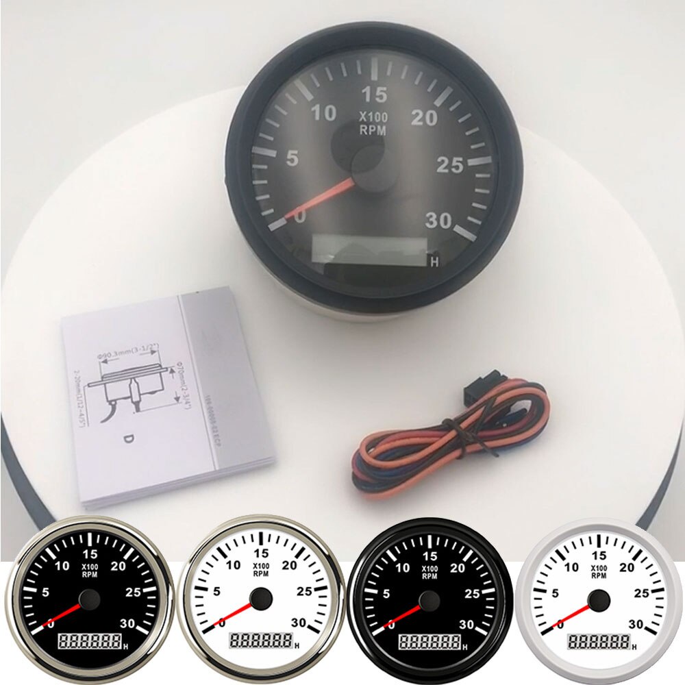 85mm 0-3000 RPM White Electrical Marine boat Tachometer Gauge For ...