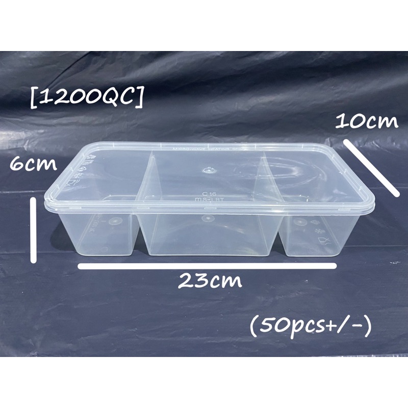 1300tC | Rectangular 3 compartment Plastic Container With Lid | 50pcs ...