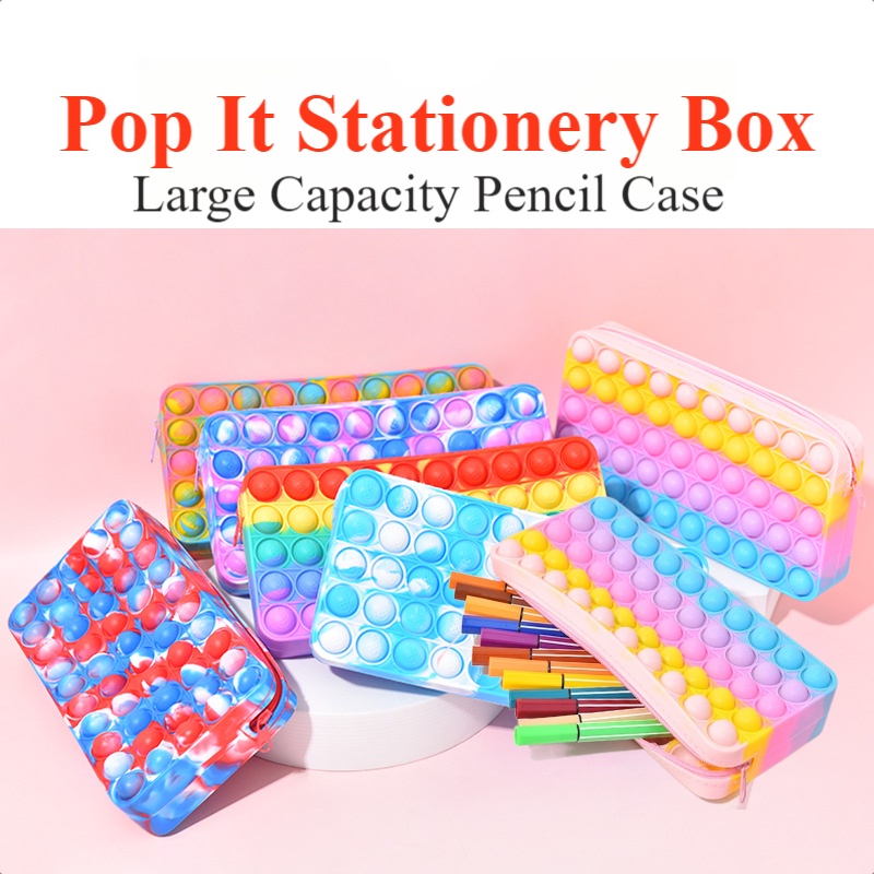 Pop It Pencil Case stationery box Fidget Toy Push Bubble For Kids Soft ...