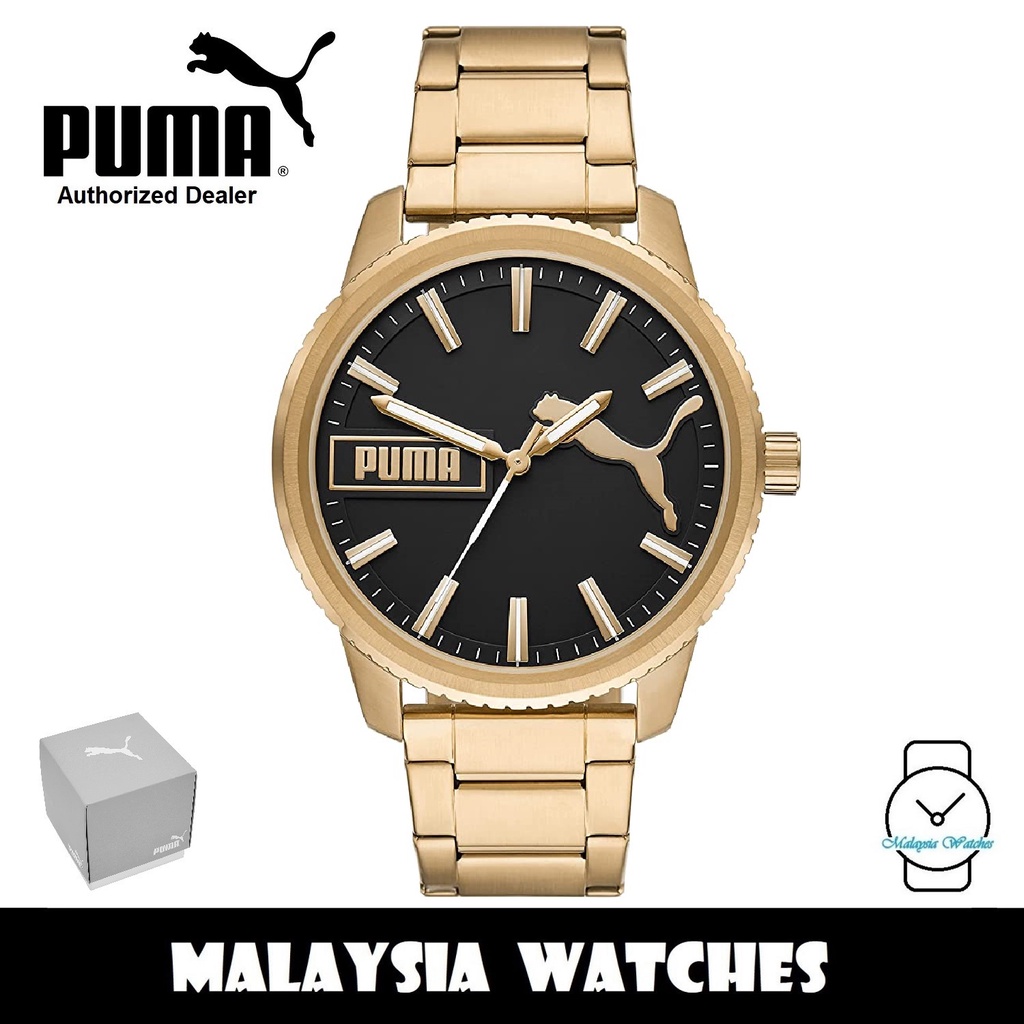 (OFFICIAL WARRANTY) Puma P5079 ULTRAFRESH Quartz Black Dial Gold-Tone ...