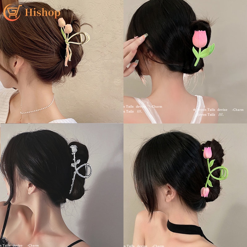 Fashion Metal Claw Hair Clips Tulip Bell Orchid Rose Hairpin Hair ...
