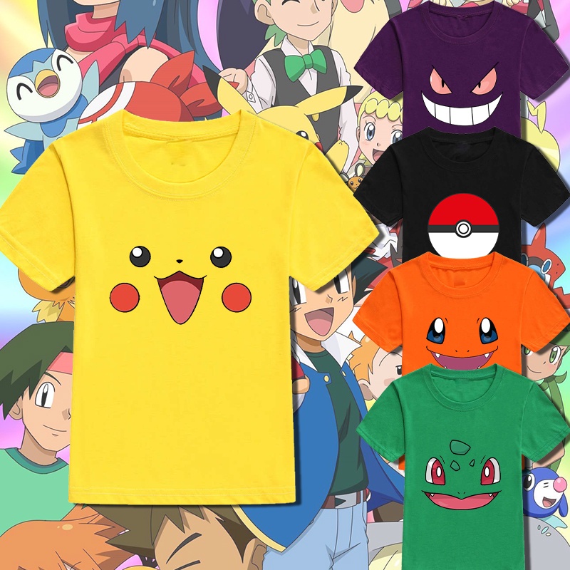 Pokemon Pikachu Face BOYS Kids Cartoon TShirt Unisex Round Neck Short ...