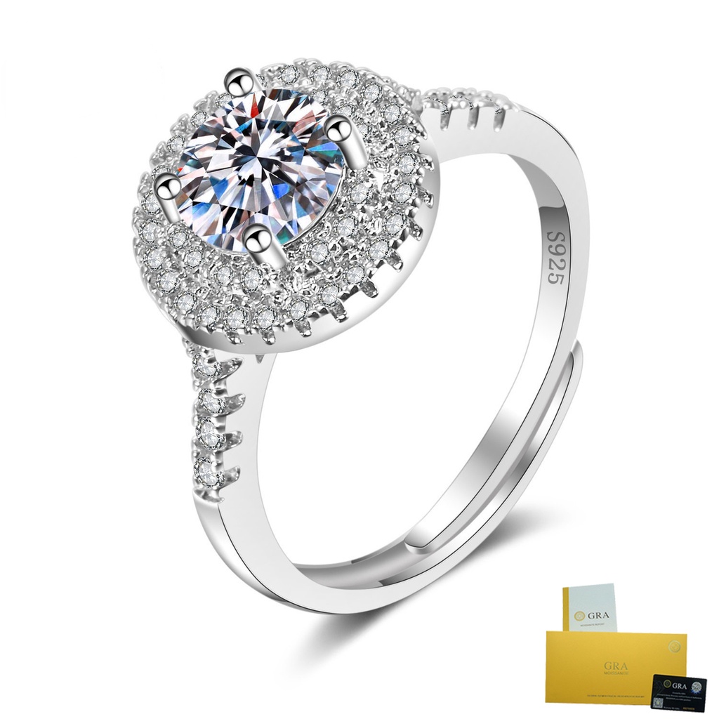 [with Gra Certificate]S925 Silver D-Color Moissanite Ring Classic Six-Claw Platinum Diamond Ring ...