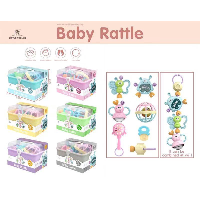 Soft Rubber Baby Rattle Hanging Playset for Newborn Teether Infant Baby ...