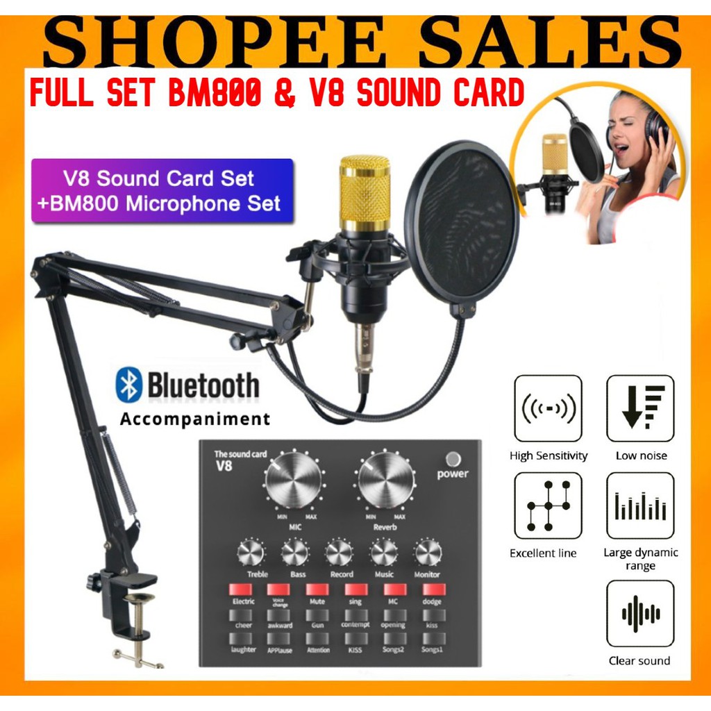 #Readystock Professional Bm800 with V8 Condenser Microphone Live Stream ...