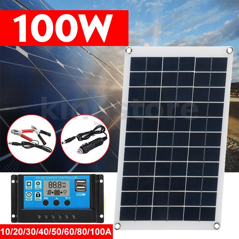 100W Solar Panel Kit 12V Battery Charger 10-100A LCD Controller For ...