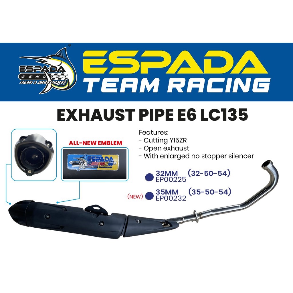 YAMAHA LC135 LC V1 V2 V3 V4 V5 V6 UNIVERSAL ESPADA E6 RACING EXHAUST 32MM & 35MM ESPADA 100% ...
