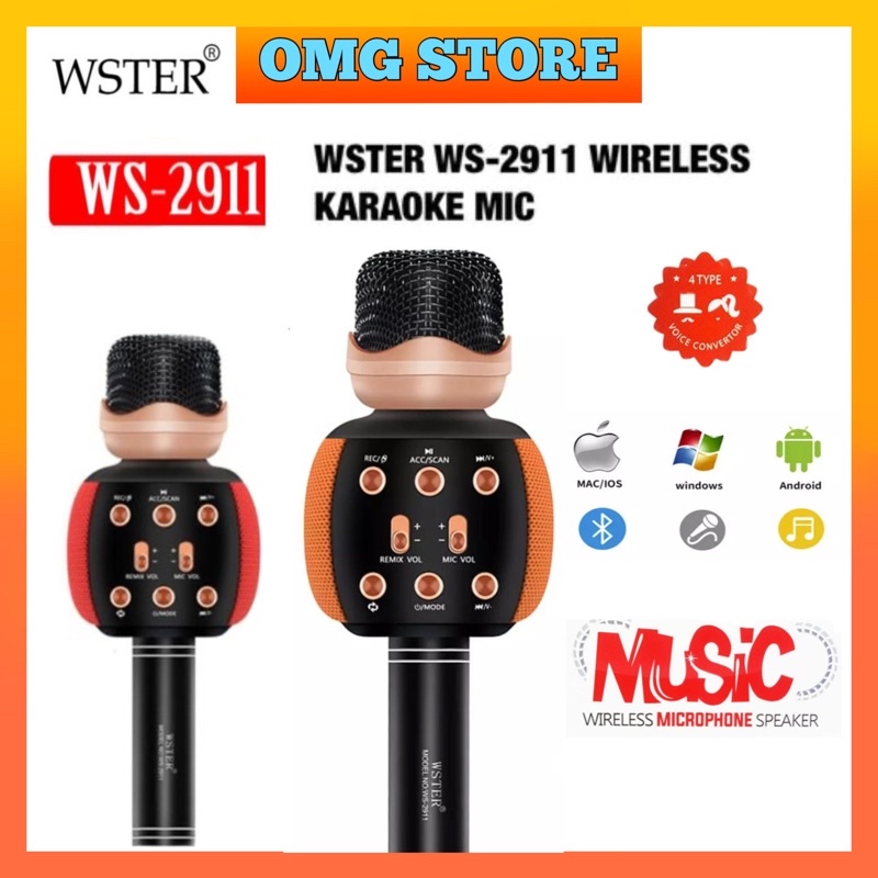 WSTER WS2911 Portable Microphone Speaker Karaoke Bluetooth USB TF Card Aux Phone Laptop TV Pc ...
