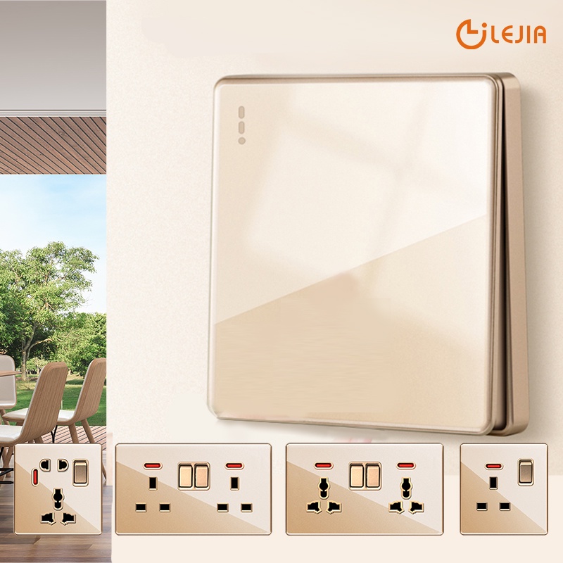 LEJI PMMA GOLD Panel Switch 13amp Modern Lighting Switch Universal 3 ...