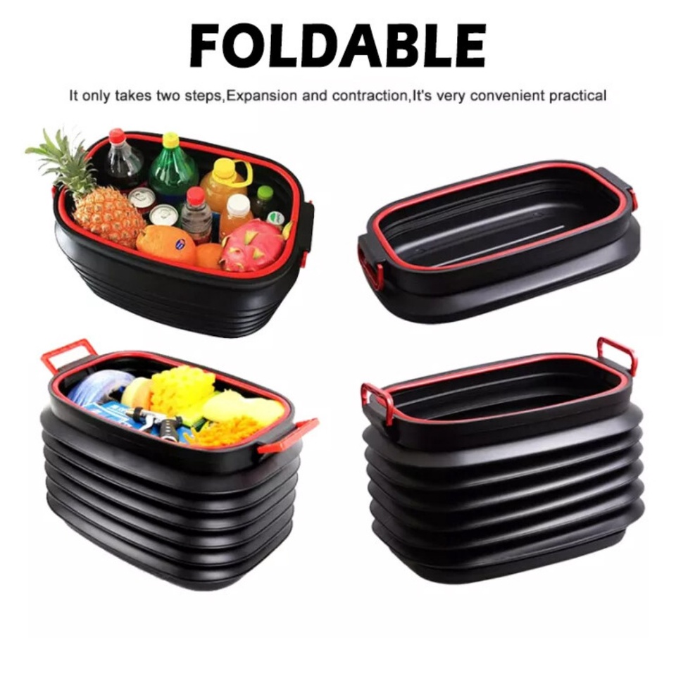 Black Car Boot Organiser Collapsible Storage Box Foldable Container ...